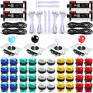 Easyget 4-Player LED DIY Arcade Kit - 4X Zero Delay LED USB Encoder + 4X Joystick + 40x LED Arcade Buttons for PC, Windows, MAME, Raspberry Pi (4P-LED-KIT, Mixed Color Kit)