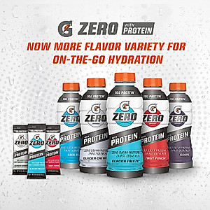 Gatorade Zero With Protein, 10g Whey Protein Isolate, Zero Sugar, Electrolytes, Fruit Punch, 16.9 Fl Oz, 12 Pack