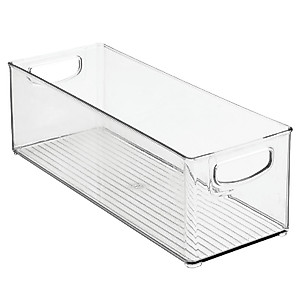 mDesign Plastic Kitchen Organizer - Storage Holder Bin with Handles for Pantry, Cupboard, Cabinet, Fridge/Freezer, Shelves, and Counter - Holds Canned Food, Snacks, Drinks, and Sauces - Clear