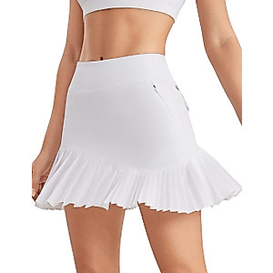 UNISSU Tennis Skirt Skorts Skirts for Women with 6 Pockets Pleated Golf High Waisted Summer Cute Athletic Workout Running White X-Small