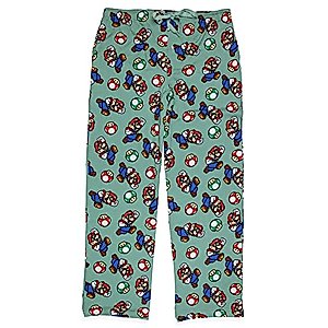 Nintendo Men's Super Mario and Mushrooms Soft Touch Cotton Lounge Pajama Pants (Large) Green