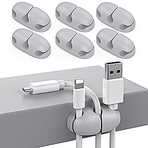 Delidigi 6 Pack Cord Holder Clips for Desk, Strong Adhesive Wire Cable Organizer Keeper for Organizing USB Charging Cable Home Office and Car (Grey)