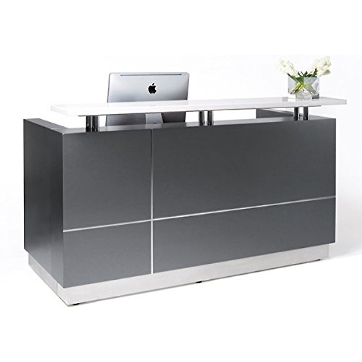 GW FURNITURE Modern Space Grey Reception Desk(63") with Quartz Stone Counter TOP
