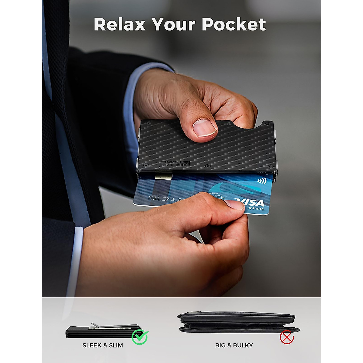 TIGERSTONE Slim Wallet For Men, Minimalist Wallet, Metal RFID Blocking, Credit Card Holder, Holds 12 Card, Aluminum Wallet With Money Clip, Gifts for Men & Women (Carbon)