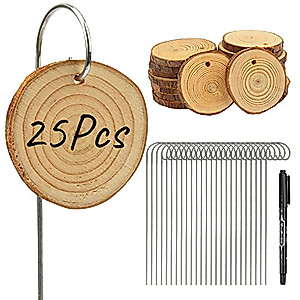 Temlum Wooden Plant Labels, 25 Pcs Garden Markers with Stake & Marker Pen, Garden Labels Plant Sign Tags for Flowers, Herbs, Potted Plants, Seed