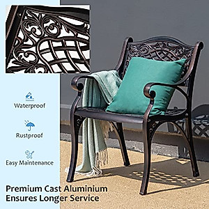 Giantex 2 Pieces Patio Chairs, Cast Aluminum Bistro Chairs with Armrest, All-Weather Patio Dining Chair with Adjustable Feet, Outdoor Armchairs for Garden Deck Backyard Poolside (1)