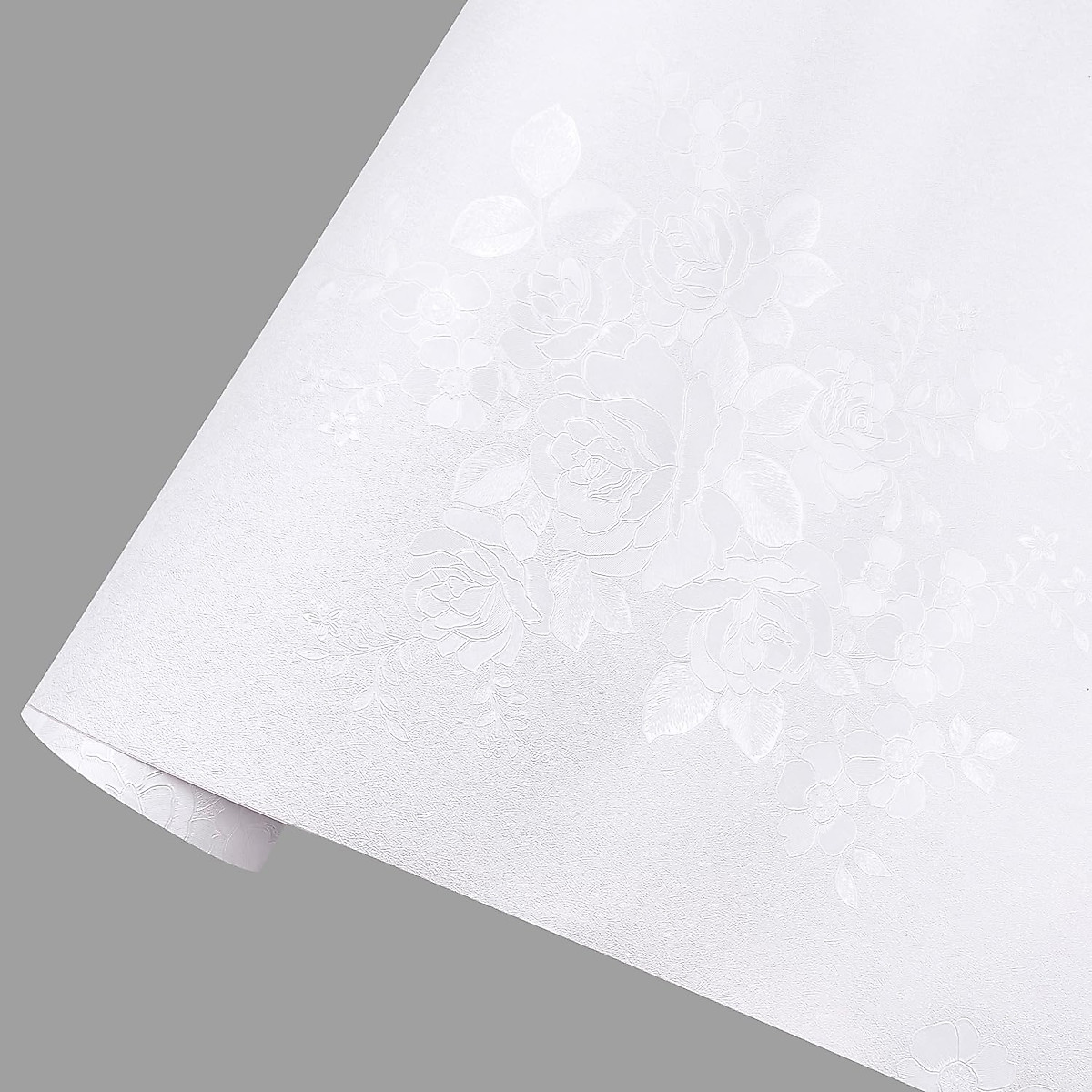 SimpleLife4U White Rose Flower Furniture Paper Adhesive Shelf Liner DIY Storage Chest Drawers 17.8 Inch by 9.8 Feet