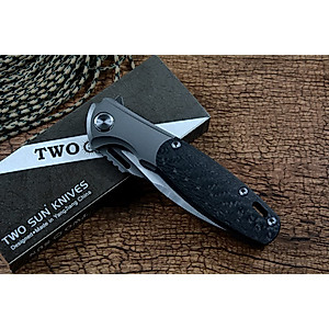 TWO SUN Pocket Knives M390 Blade Titanium Carbon Fiber Handle for Tactical Hunting Gift TS162