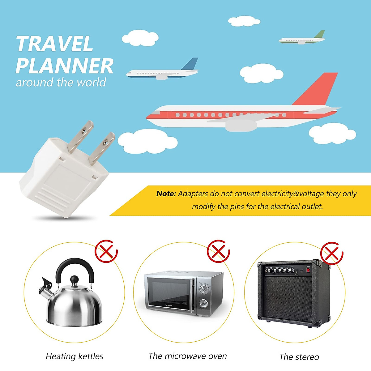 6 Pack European to US Plug Adapter, Travel Small European to American Outlet Plug Adapter, European Plug Adapter to USA Power Converter (White)