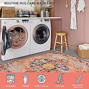 Lahome 5x7 Boho Living Room Rug Colorful Bedroom Rug, Large Bohemian Nursery Rug, Hot Pink Non-Slip Machine Washable Soft Playroom Mat Indoor Floor Accent Carpet for Dining Table Mud Room