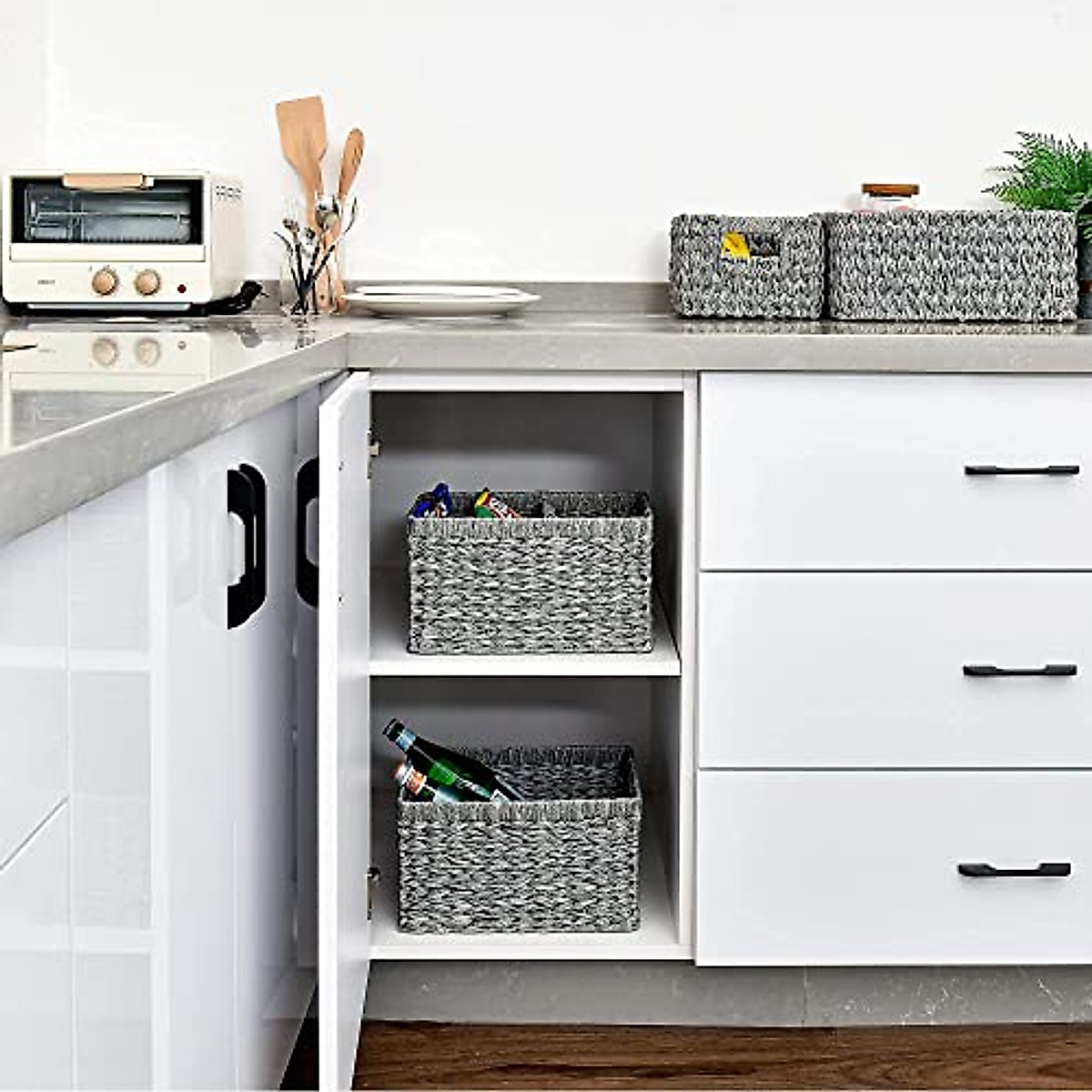 GRANNY SAYS Bundle of 1-Pack Wicker Wastebasket & 2-Pack Wicker Shelf Baskets