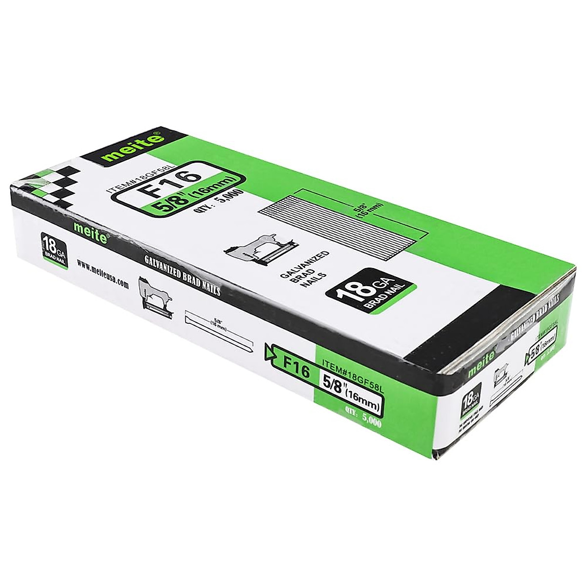 meite 18 Gauge Brad Nails, 5/8-Inch 18GA Brad Nails, Galvanized Nail Gun Nails for Pneumatic, Electric Brad Nailer Gun (5,000 Counts)