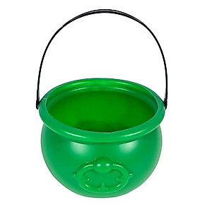8" St Patricks Day Pot of Gold Decorations Plastic, Green Pot of Gold Cauldron Plastic Bucket Decor for St Patricks Day Table Decorations, & Centerpiece by 4E's Novelty