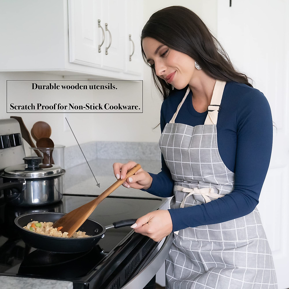 VERY NITTY Very Beautiful Kitchen Utensil Set, 7pc Wooden Cooking Utensils, Spoons and Spatula Set with Spoon Rest. Wood Kitchen Gadgets, Tools and Supplies for Cooking, Baking, Mixing and Salad Bowl