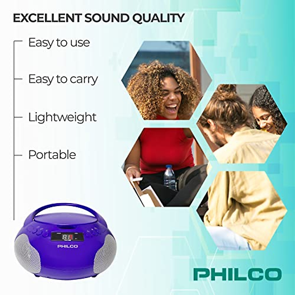 Philco Portable CD Player Boombox with Speakers and AM FM Radio ...
