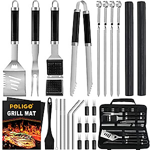 POLIGO 26PCS Camping Grill Utensils Set for Outdoor Grill Set Stainless Steel Grill Accessories in Case - Premium BBQ Tools Grilling Tools Set Ideal Birthday Father's Day Grilling Gifts for Men Dad