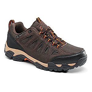 SHULOOK Men's Waterproof Hiking Shoes Lightweight Anti Slip Outdoor Ankle Boots Breathable Hike Trekking Trails Shoe Brown/Orange 10
