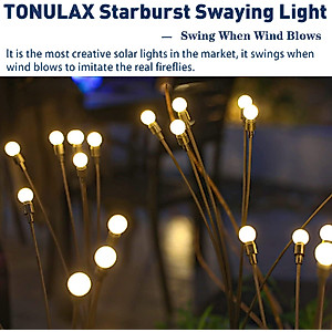 TONULAX Solar Garden Lights - New Upgraded Solar Swaying Light, Sway by Wind, Solar Outdoor Lights, Yard Patio Pathway Decoration, High Flexibility Iron Wire & Heavy Bulb Base, Warm White (4 Pack)