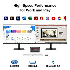 Blackview MP60 Mini PC Windows 11 Pro 8GB DDR4 RAM 256GB M.2 SSD, Mini Gaming Computer with Processor Intel N5095, VESA/Home/Business Mini Desktop Computer, 4K HD Dual HDMI Gigabit Ethernet, Black