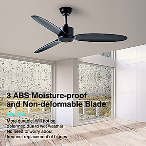 KAMLAM 52" Matte Black Ceiling Fan with Remote, Modern Ceiling Fans with Quiet Reversible DC Motor, 6 Speed, Timing, 3 Blades Ceiling Fan For Outdoor/Bedroom/Farmhouse/Patios