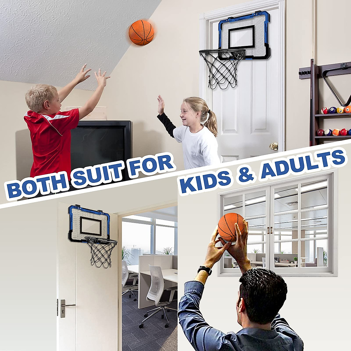 QDRAGON Mini Basketball Hoop, Over The Door Indoor, with 3 Balls/Inflator/Breakaway Rim, Basketball Toy Gifts for Kids and Adults, Suit for Bedroom/Office/Outdoor, Blue