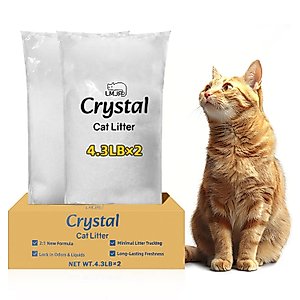 LMJP Crystal Cat Litter, 8.6 lb, Rapid Odor & Moisture Absorption Last up to 6 Weeks, Low Tracking for Less Mess, Unscented Non-Clumping Silica Gel Crystals