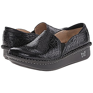 Alegria Debra Womens Professional Shoe Black Embossed Rose 7 M US