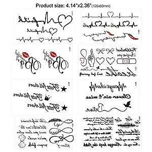 Konsait Temporary Tattoos for Adult Women Men Kids(30 Sheets), Waterproof Temporary Tattoo Fake Black Tiny Tattoos Body Art Sticker Hand Neck Wrist Cover Up Set