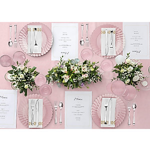 Perfect Settings 50 Piece (25 Sets) Premium Clear Plastic Plates 10 Inch Dinner / 7 Inch Salad Heavy Duty Elegant Disposable Dinnerware Plates (Clear Flared Wavy Edge)