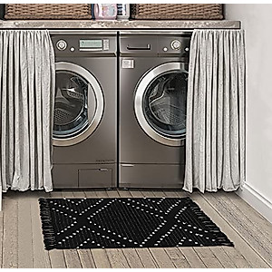 Boho Cotton Bathroom Rugs 2' x 3', Black and White Small Woven Bath Mats with Tassels, Soft Washable Geometric Kitchen Rug Decorative Floor Carpets for Laundry Room Entryway Indoors