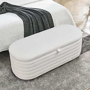 IMGDD 45.5 inches Storage Ottoman Bench Upholstered Fabric Storage Bench End of Bed Stool with Safety Hinge for Bedroom, Living Room, Entryway (White)