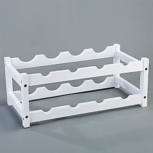 Kework 8 Bottles Wine Rack, 2 Tier Bamboo Wine Display Rack, Tabletop Wine Rack, Desktop Countertop Free Standing Wine Storage Shelf (8-Bottle & White)