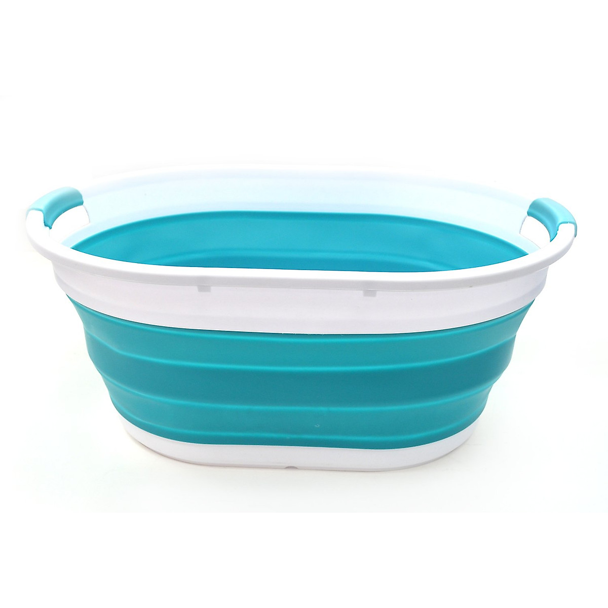 SAMMART 39L Collapsible Plastic Laundry Basket-Oval Tub/Basket-Foldable Storage Container-Space Saving Laundry Hamper, Water capacity :30L (Bright Blue), Size : 24 x 17.7 x 10.75 inches