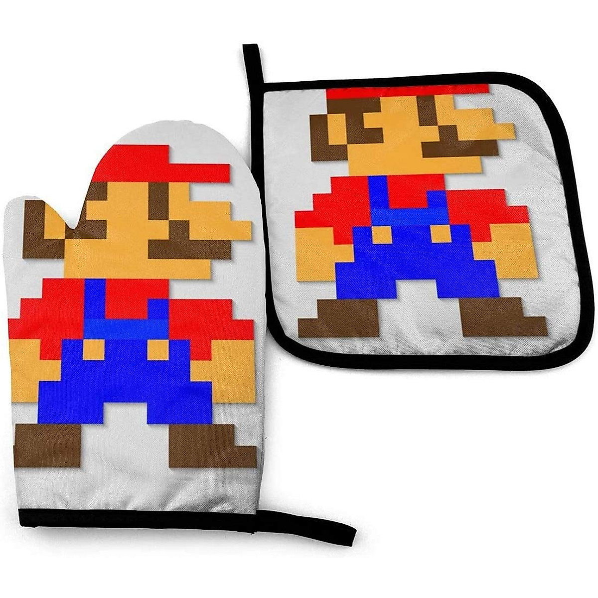 HENGE Pixel Mario Oven Mitts and Pot Holders Sets of 2,Resistant Hot Pads,Flexible Cooking Oven Gloves for Microwave BBQ Cooking Baking Grilling