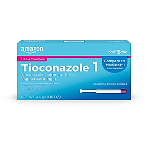 Amazon Basic Care Tioconazole Ointment 6.5 Percent, Vaginal Antifungal, 1-Dose Treatment, Vaginal Yeast Infection Treatment For Women, Feminine Care, 0.16 ounce (Pack of 1)