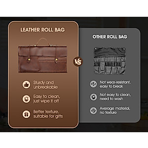 DRAGON ROIT Japanese Knives Set Damascus Pattern Chef Knife Set for Kitchen with Roll Bag, Sharp 14Pcs Stainless Kitchen Knife Set Brown Handle