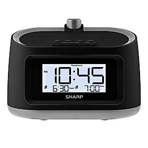 Sharp LCD and Projection Alarm Clock with 8 Soothing Nature Sleep Sounds – Project onto Wall or Ceiling, Black with Gunmetal Trim