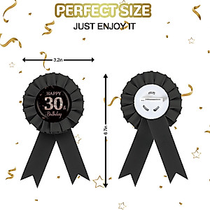 Black Happy 30th Birthday Tinplate Badge Pin, Black Rosette It's My 30th Birthday Button, Diamond 30th Birthday Award Badge Pin, Thirty Years Old Birthday Party Decorations