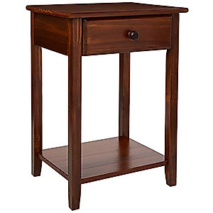 Casual Home Night Owl Nightstand with USB Ports-Warm Brown