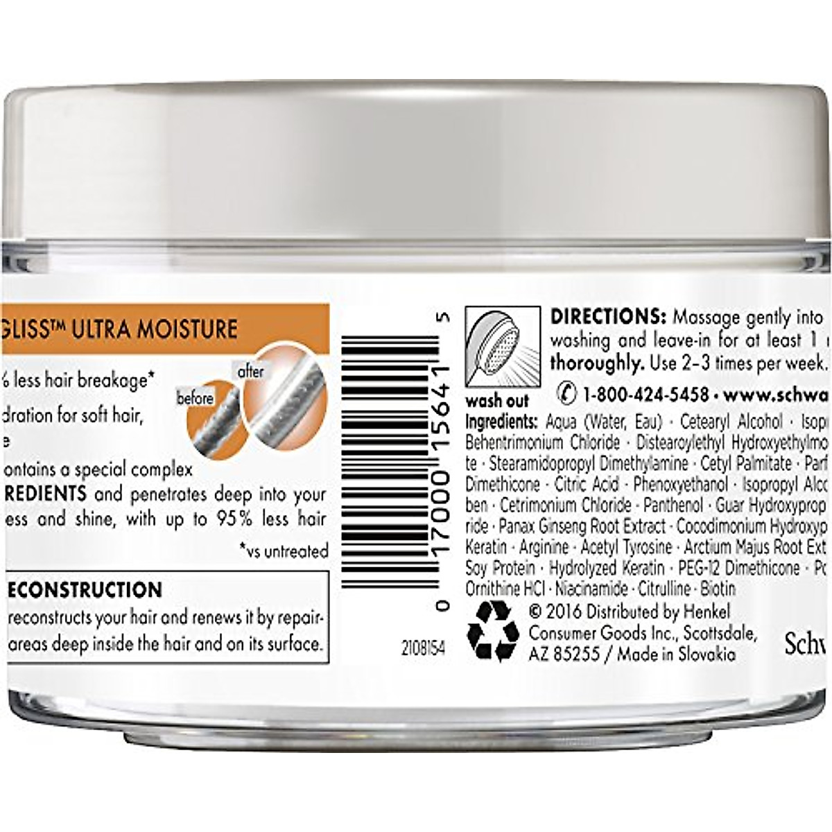 GLISS Hair Repair Anti-Breakage Treatment, Ultra Moisture for Dry or Stressed Hair, 6.1 Ounces (Pack of 3)