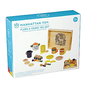 Manhattan Toy Flora & Fauna Toddler & Kids Pretend Play 23-Piece Wooden Tea Set