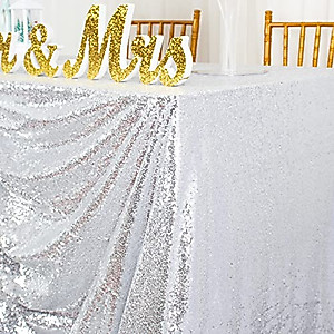 ShiDianYi 50''x72''Silver Sequin Tablecloth, Wedding Table Cloth, Sparkle Sequin Linens, Glitz, Sequin Cake Tablecloth, Sequin Tablecloth (50''x72'')