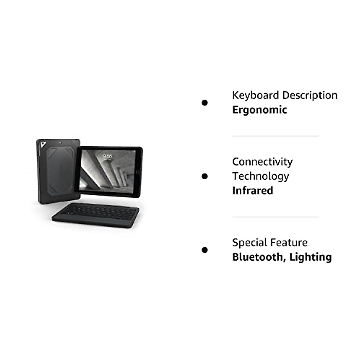 ZAGG Rugged Book Detachable Case and Magnetic-Hinged Keyboard for iPad Air, iPad Air 2, & iPad 9.7 inch, - Multi-Device Bluetooth Pairing, Backlit Keyboard - USB-C to USB-C Cable Included (Black)