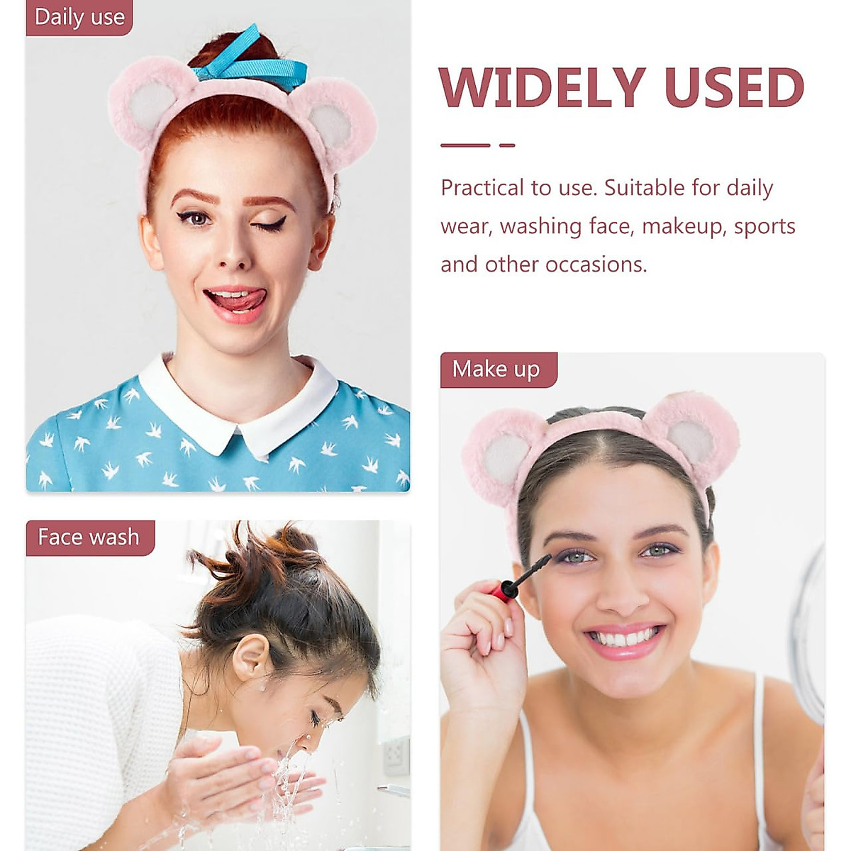 LALAFINA Bear Ears Headband Plush Pink Fluffy Hairband Animal Ear Caps Face Washing Hair Hoops Cute Hairband Makeup Headband for Women Girls