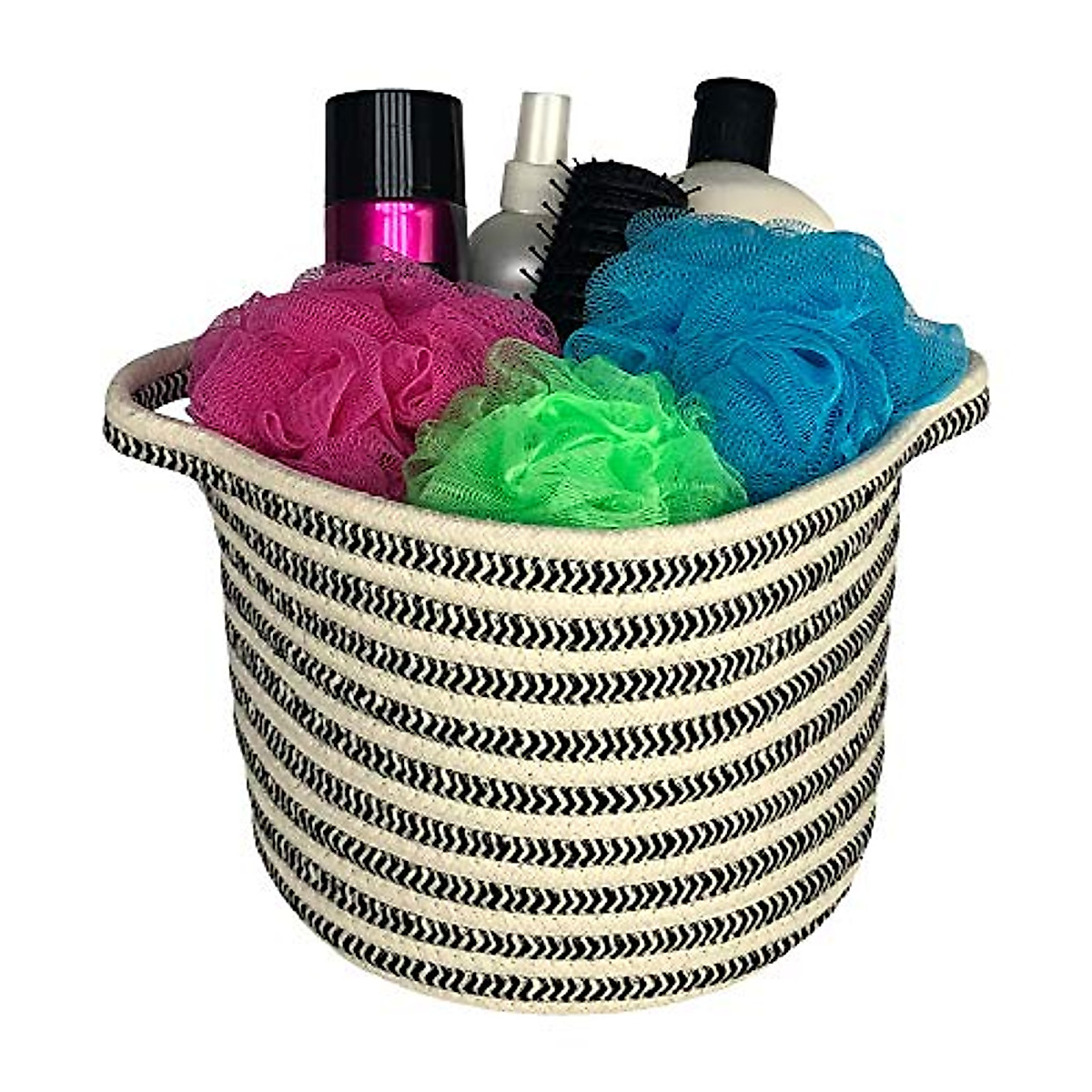 ZP Home Goods Cotton Rope Basket - Set of 2 for Kitchen, Bathroom, Laundry, Nursery, Craft, pet, Kids, Living Room, Closet, mud Room, Gift and Storage (Black)