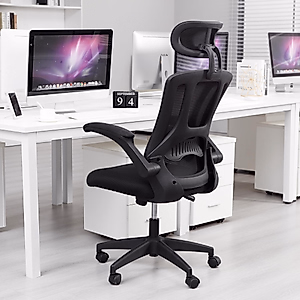 PrimeZone Ergonomic Office Desk Chair - Computer Chair with Adjustable Flip-Up Armrests, Lumbar Support, Headrest & Tilt Function, Comfortable Task Chair for Work Study, 350 lbs Capacity, Black