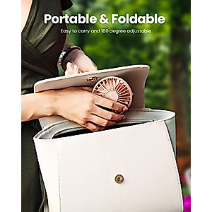 Gaiatop Handheld Mini Portable Fan, 4000 mAh Foldable Desk Fan, 5 Speeds Rechargeable USB Small Fan, Battery Operated Cute Personal Cooling Lash Fan for Women, Makeup, Office, Travel, Outdoor Pink