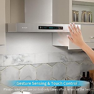 IKTCH 30"Wall Mount Range Hood, 900 CFM Ducted Range Hood with 4 Speed Fan, Durable Stainless Steel Range Hood 30 inch with Gesture Sensing & Touch Control IKP01-30
