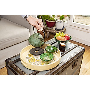 Round seagrass woven tray with handles, bamboo and seagrass tray, handmade decorative tray for table counter piece, coffee table and breakfast tray, wicker fruit basket, , hanging wall basket(14 inch)