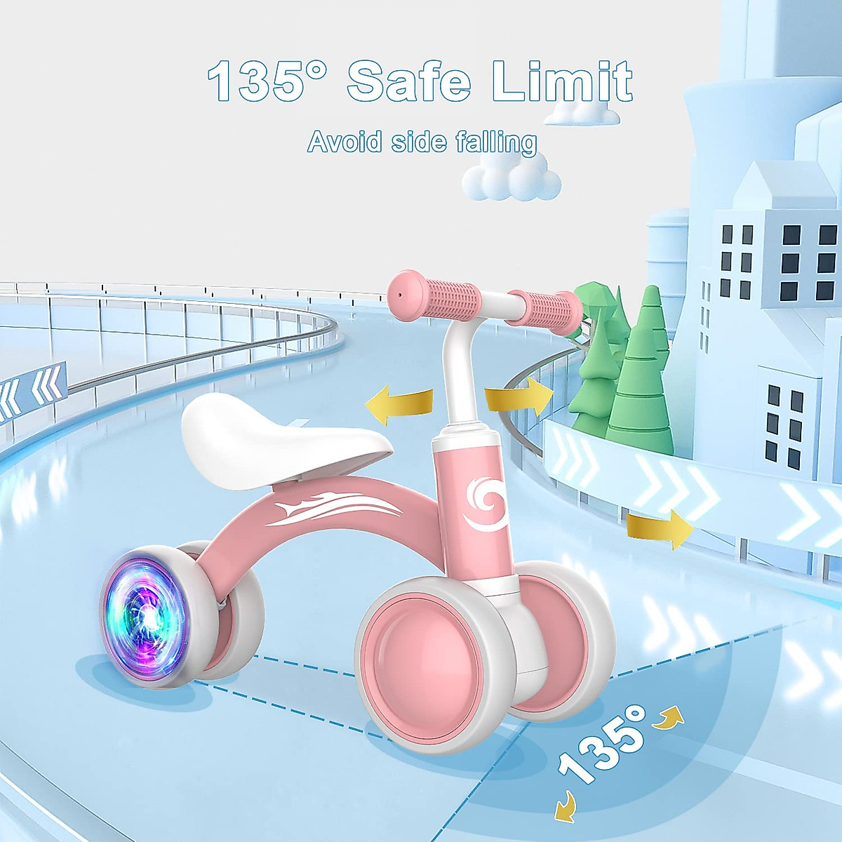 Colorful Lighting Baby Balance Bike Toys for 1 Year Old Girl Gifts, 10-36 Month Toddler Balance Bike, No Pedal 4 Silence Wheels & Soft Seat Pre-School First Riding on Toys, 1st Birthday Gifts.